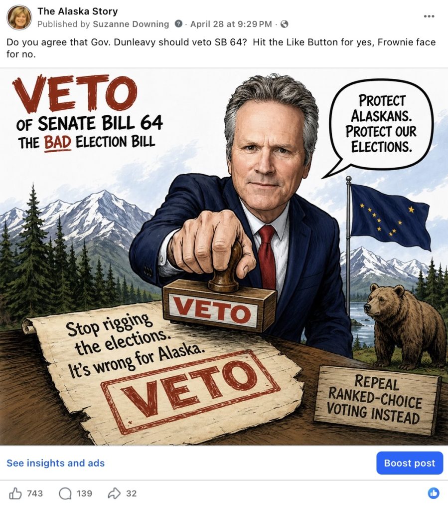 Governor vetoes SB 64, controversial election makeover bill - Alaska Story